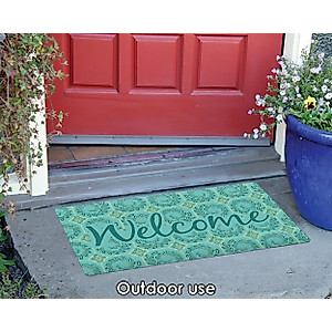 Toland Home Garden 800325 Elegant Ivy Welcome- Teal Welcome Door Mat 18x30 Inch Outdoor Doormat for Entryway Indoor Entrance
