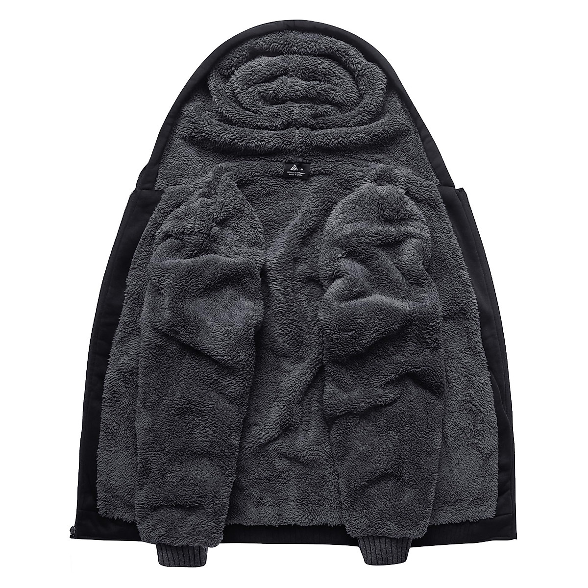 SCODI Hoodies for Men Heavyweight Fleece Sweatshirt - Full Zip Up Thick Sherpa Lined Black Grey XL