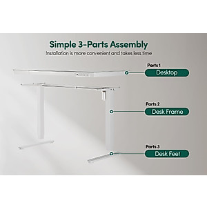 FEZIBO 55 × 24 Electric Standing Desk with Drawers, Whole-Piece Glass Adjustable Height Desk, One-Piece Quick Install Adjustable Sit Stand Desk, White