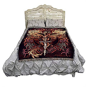 Pure Country Weavers Flame Blade Blanket by Ruth Thompson - Gift Fantasy Dragon Tapestry Throw Woven from Cotton - Made in The USA (72x54)
