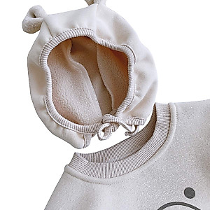 famuka Baby Boy/Girl Sweatshirt Romper Long Sleeve Bear Bodysuit (Beige, 3-6 Months)