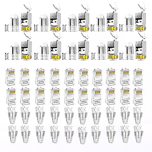 Gaobige rj45 Crimp Tool Kit, Pass Through Cat7 Cat6A Cat6 Cat5e Cat5 rj45 Crimping Tool with 10PCS Cat7 Shielded Connectors 10PCS Covers 20PCS Cat6 Pass Through Connectors 20PCS Covers Network Tester