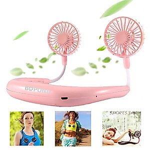 Neckband Fan Hands Free Neck Fan Portable Neck Fans Rechargeable Personal Hanging Neck Fan USB Fan 2000Mah 3 Speed Personal Sports Fan Around Neck for Women - Pink