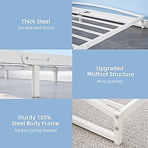 IDEALHOUSE Low Profile Full Bed Frame, 6 Inch Heavy Duty Metal Full Size Platform Bed Frame, Mattress Foundation with Steel Slat Support, No Box Spring Needed, Easy Assembly, White