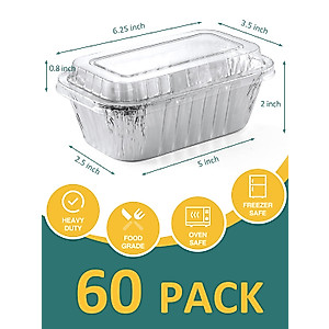 NEEBAKE 60 Pack 6x3.5x2 Disposable Aluminum Loaf Pans with Lids Small-Aluminum-Foil-Pans-Tin-Foil-Baking-Pans-Tin-Trays-Food-Containers-for-Baking-Cakes-Bread-Meat-Loaves