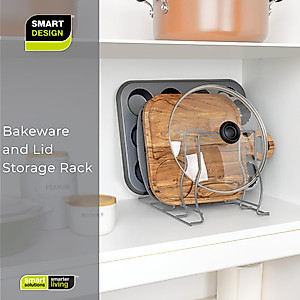 Smart Design Bakeware and Lid Storage Rack with 4 Compartment Dividers - Steel Metal Frame - Rust Resistant Finish - Cooking and Baking Pantry Organization - Kitchen 10 x 8 Inch - Light Blue