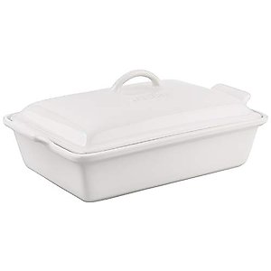 Le Creuset Stoneware Heritage Covered Rectangular Casserole, 4 qt. (12" x 9"), White