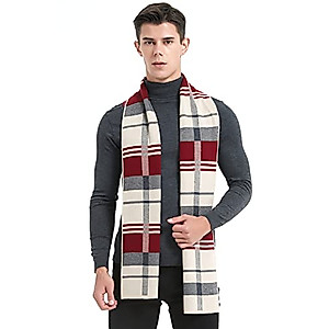 Mailandy Mens Winter Scarf Fashion Formal Soft Scarves Classic Plaid Solid Color Cashmere Scarf for Men