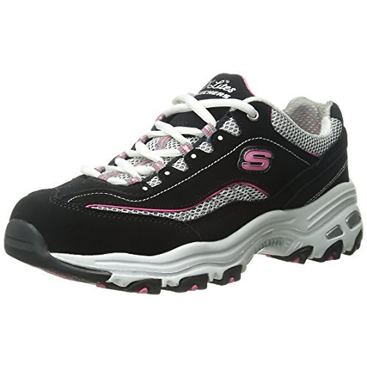 Skechers womens D'lites - Life Saver Memory Foam Lace-up Sneaker,Black/Pink,8 M US