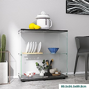 Fetuero Two-Door Glass Display Cabinet 2 Shelves with Door, Floor Standing Curio Bookshelf for Living Room Bedroom Office, 35.35” x 31.69”x 14.37”, Black