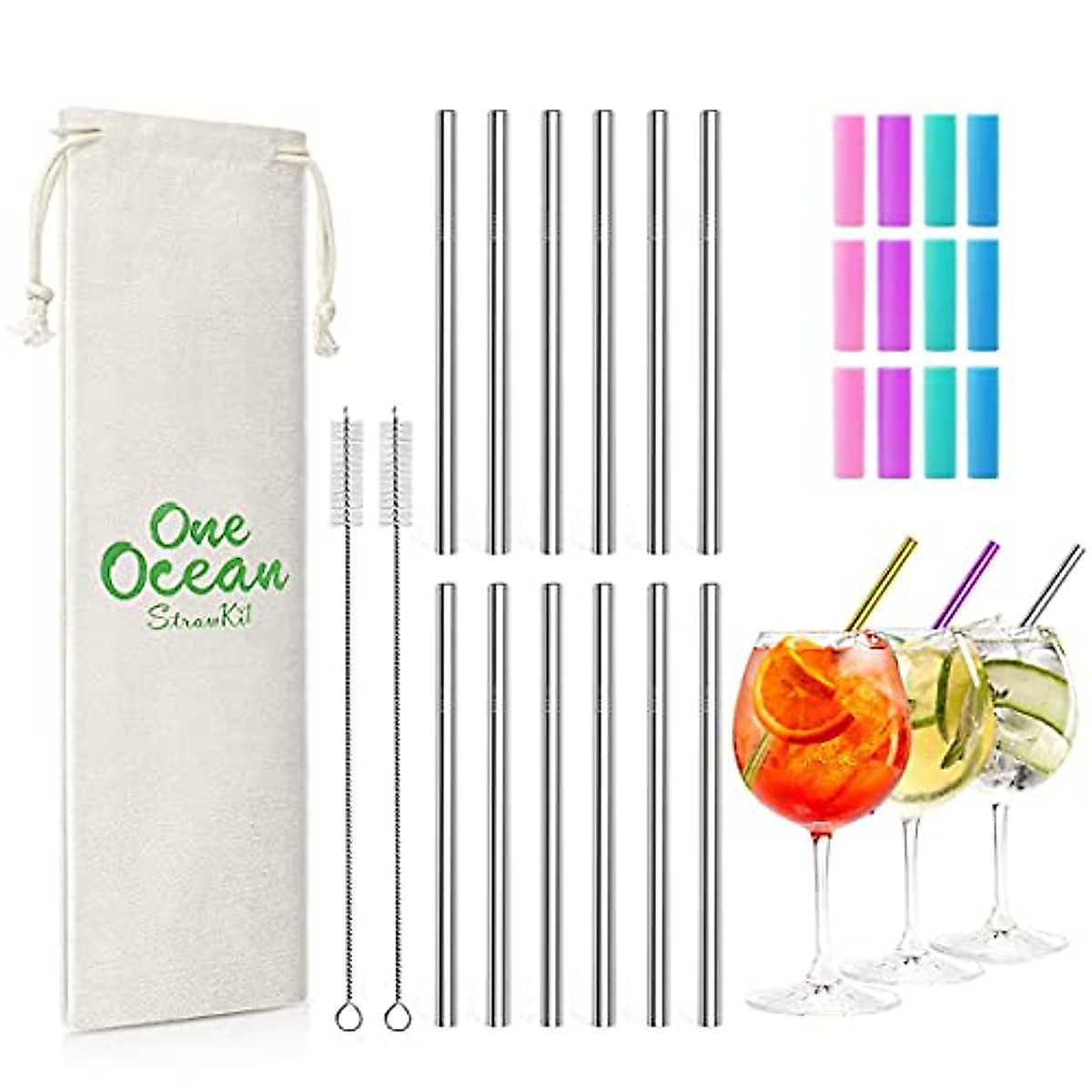 Teivio 12 Pack + Cleaning Brush, 5-inch Extra Short Reusable Stainless Steel Drink Straws for Cocktails, Small Glasses or Cups (Silver)