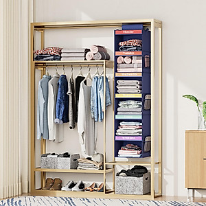 Fixwal 6-Shelf Weekly Hanging Closet Organizer for Kids with 6 Side Pockets, Weekday Kids Clothes Organizers Monday Through Friday Clothes Foldable Hanging Storage Shelves (Blue)