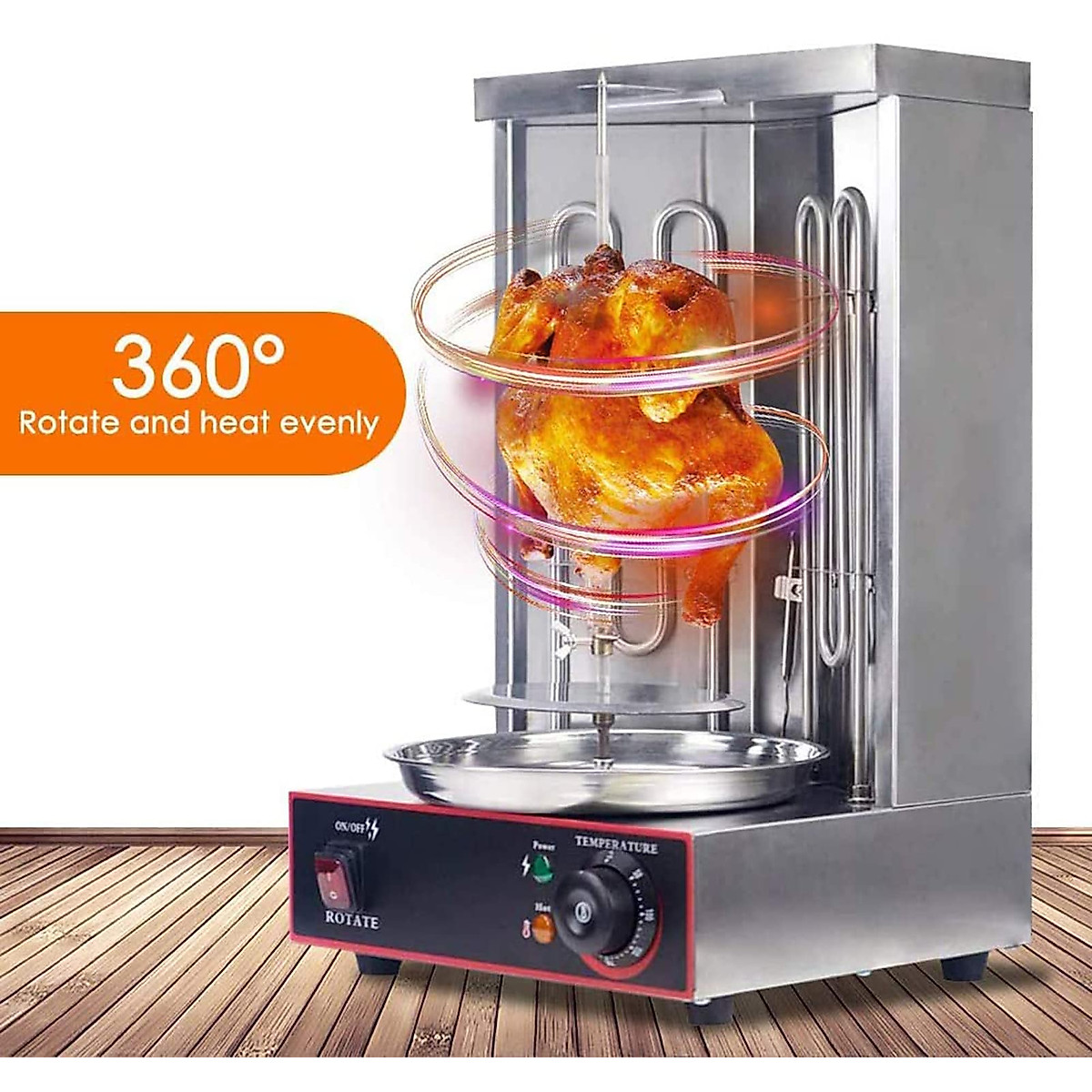 BBQ Meat Machine, Vertical Kebab Doner Meat Grill, Stainless Steel Gas Broilers Home Rotisserie Oven, Skewer Kebab Machine for Kitchen with Temperature Adjustment Switch, 50-300℃(Electric)