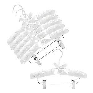 Only Hangers 12" White Children's Satin Padded Hangers w/Clips (Pack of 6)