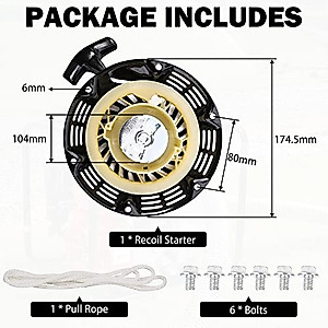 Predator 212 Pull Start Assembly, Replacement Predator 212cc Recoil Starter 5.5HP 6.5HP 7HP Coleman CT200U BT200X Trail CT200U-EX TrailMaster MB200 Go Kart Champion 196cc Generator Pull Starter Kit
