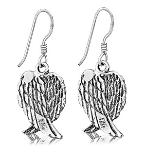 AeraVida Sterling Silver Angel Wings Dangle Earring | 925 Metal Earrings for Women | Spiritual Feather Jewelry