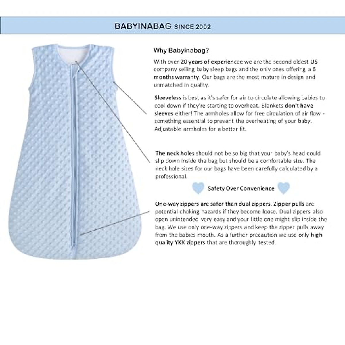 BABYINABAG Baby Sleeping Bag and Sack, Minky Dot, Quilted Winter Model, 2.5 Tog Very Warm for Infants and Toddlers (Large (22 mos - 3T))