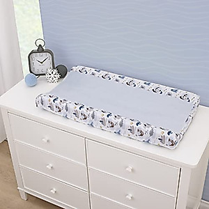 NoJo Arctic Adventure Light Blue, White, Navy and Taupe Whales, Penguins, Walrus and Otters Super Soft Contoured Changing Pad Cover
