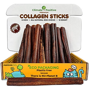 Makondo Pets Collagen Sticks 100% Natural Beef Dog Chews, 6” Premium Dog Treats for Training Puppies & Adults, Zero Filler or Preservatives, 12Pcs of Corium