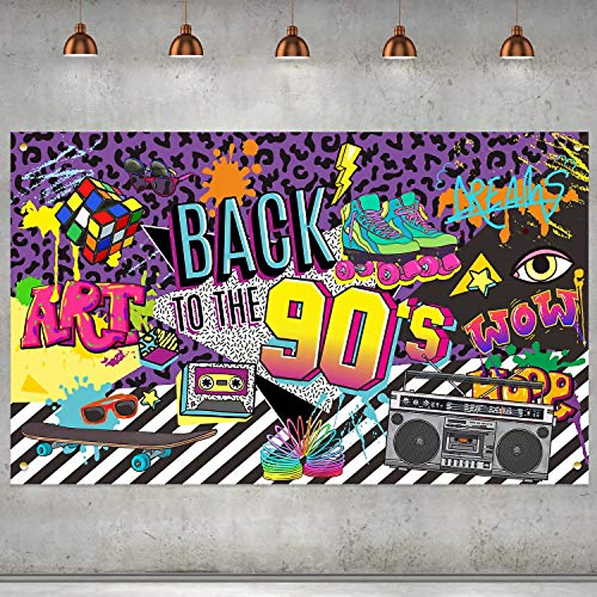 90s Theme Backdrop Hip Hop Graffiti Back to 90's Party Banner Background 71x43.3 Inch Fabric Wall Table Decorations Photo Booth Props