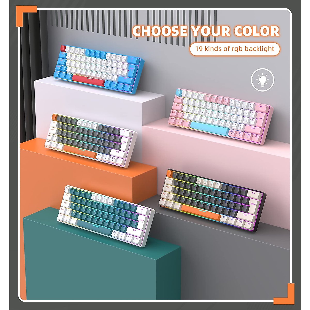 LexonElec T60PRO 60% Mechanical Keyboard and Mouse Combo+Coiled USB C Cable, Compact RGB LED Backlit Keyboard, Clicky Blue Switch, 6400 DPI Programmable RGB Mouse for PC Mac Gamer(Gray&Orange)