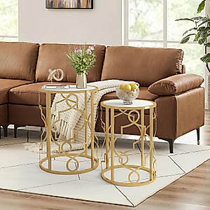 RiteSune Round Side Tables with Wooden Top End Table Set of 2, Mid Century Modern Circle Coffee Tables Accent Table for Small Spaces, Living Room, Bedroom, Foyer, Entryway - Assemble Already