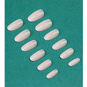 24 Pcs Press on Nails Medium, Sunjasmine Almond Fake Nails with Glue, Pink White Gradient False Nails with Designs, Acrylic for Women