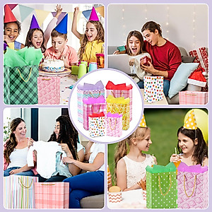 Moretoes 12 Pack Gift Bags Assorted Sizes and Designs, Gift Bag Set with Handle and Tissue Paper for Birthday, Baby Showers, Wedding, Valentine's Day (4 Small 8", 4 Large 13", 4 Extra Large 16")