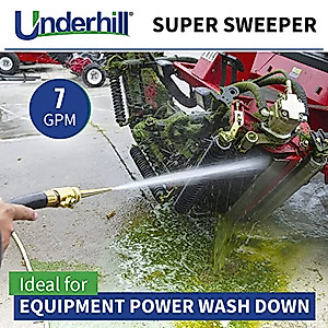 Underhill 6-Inch Garden Water Hose Nozzle, Sprayer, Jet, 7 GPM 80 PSI, 3/4-Inch Thread Inlet, High Pressure Attachment, Heavy-Duty Brass, Adjustable, PowerBlast Super Sweeper, SN6-75