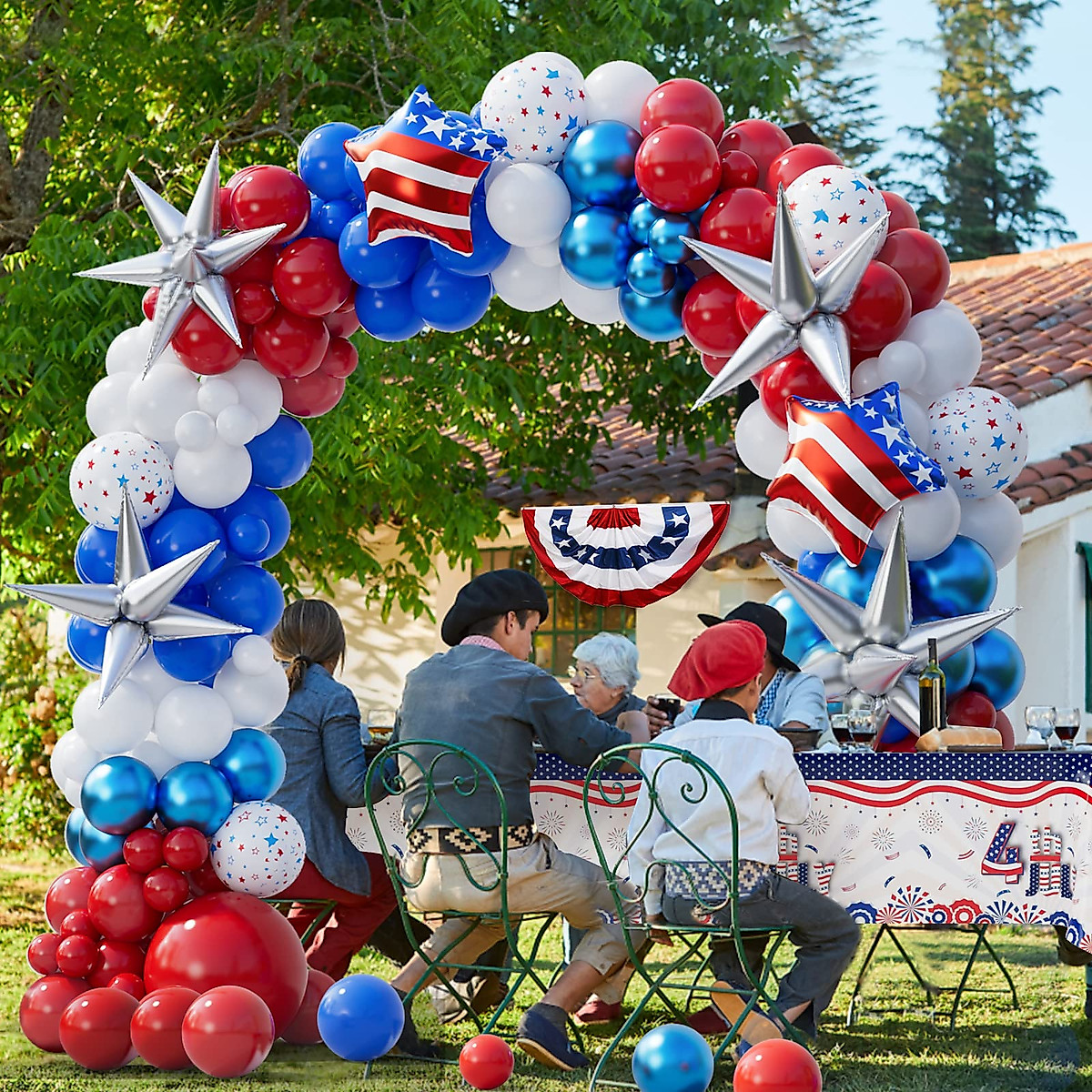 151pcs Red White and Blue Balloon Garland Arch Kit Patriotic Decorations with Exploding Star Balloons for Graduation Party Supplies Nautical Party Veterans Memorial Day 4th of July Baseball Party
