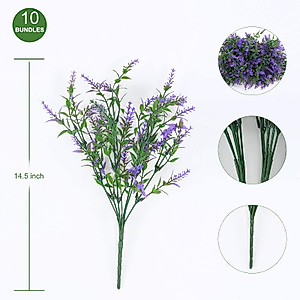 MCH 10Pcs Artificial Lavender Flowers Plants Faux Shrubs Plastic Plants for Home Outdoor Garden Porch Window Box Décor (Purple)