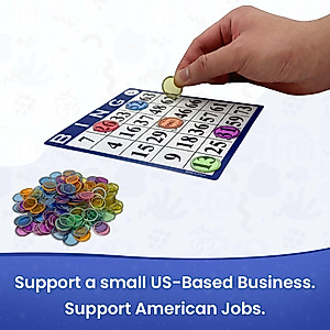 MR CHIPS Magnetic Bingo Chips with Metal Edge 3/4 Inch - 100 Upgraded Pieces Assorted Transparent Bingo Chips - Available in 7 Colors in A Reusable Bag