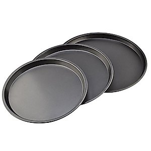 haoun Pack of 3 Non-stick Cake Pizza Bakeware Trays Pan Round (Black 9-inch,10-inch,12-inch)