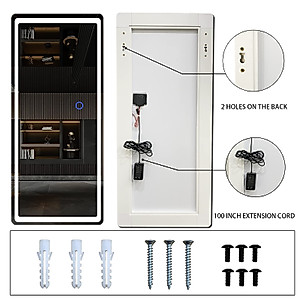 EVDINO 40"x 18" LED Lighted Wall Mounted Mirror, Full-Length with Lights, Over The Door Hanging Vanity Makeup Dressing Body Mirror for Bedroom Cloak Room