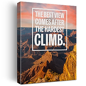 Inspirational Canvas Wall Art Poster Print, Positive the Best View Comes after the Hardest Climb Mountains Picture Painting Ready to Hang Home Office Classroom Decor Gift (11.5" x 15")