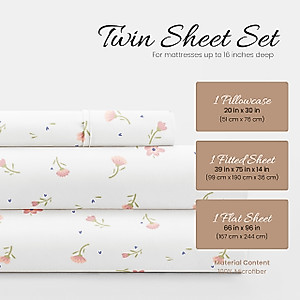 Linen Market 3 Piece Twin Bedding Sheet Set (Pink Floral) - Sleep Better Than Ever with These Ultra-Soft & Cooling Bed Sheets for Your Twin Size Bed - Deep Pocket Fits 16" Mattress