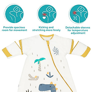 ZIGJOY Baby Winter Wearable Blankets with Detachable Sleeves Baby Sleeping Bag with Two Way Zipper 2.5 TOG 100% Cotton Warm Soft and Breathable Dinosaur
