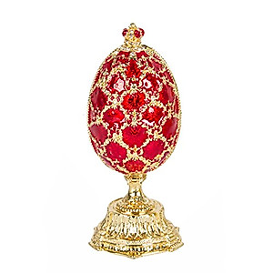 QIFU Hand Painted Enameled Faberge Egg Style Decorative Hinged Jewelry Trinket Box Unique Gift For Home Decor