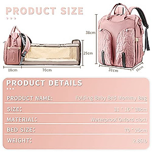 Uguisu Boys and Girls Diaper Backpack,Baby Nappy Bag Backpack,Baby Portable Folding Bed,Baby Large Capacity Multifunctional Diaper Backpack,Baby Gift - Pink