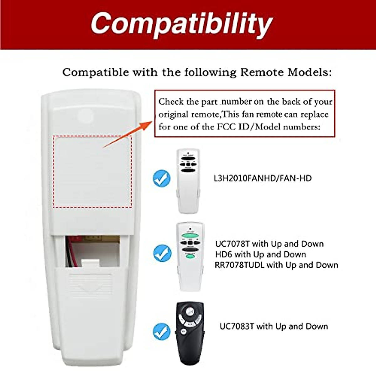 Replacement for Hampton Bay Ceiling Fan Remote Control UC7078T with Up Down Light, L3H2010FANHD Fan-HD Fan-HD6-FANBAY