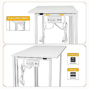 ErgoDesign Folding Computer Desk with Power Outlets for Small Spaces, No-Assembly Space-Saving Home Office Desk, Foldable Computer Table (White)