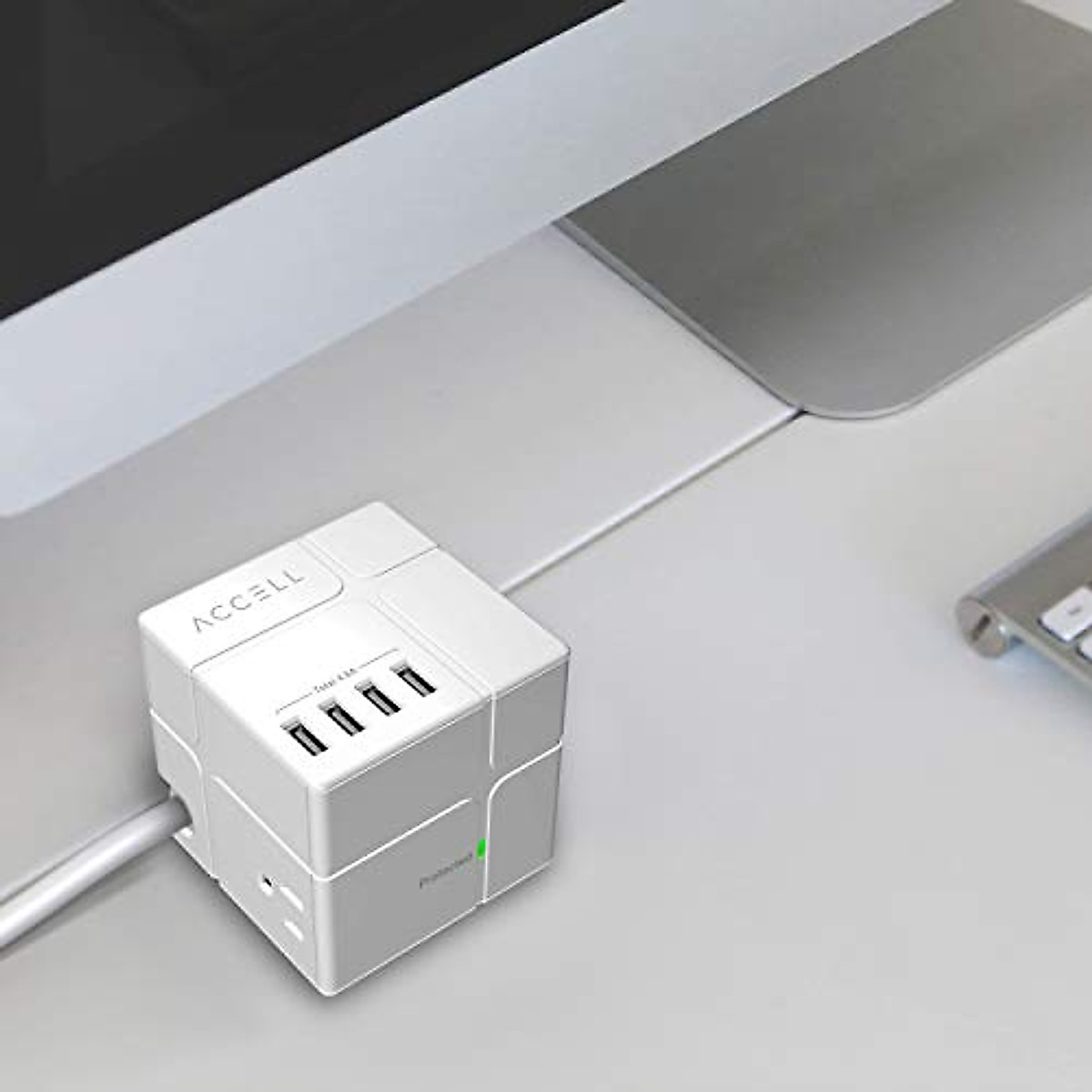 Accell Power Cube - Surge Protector and USB Wall tap Power 2-in-1 Combo, 3 Protected AC outlets, 6 USB-A Ports, 6ft Cord, Black, 540J, UL Certified