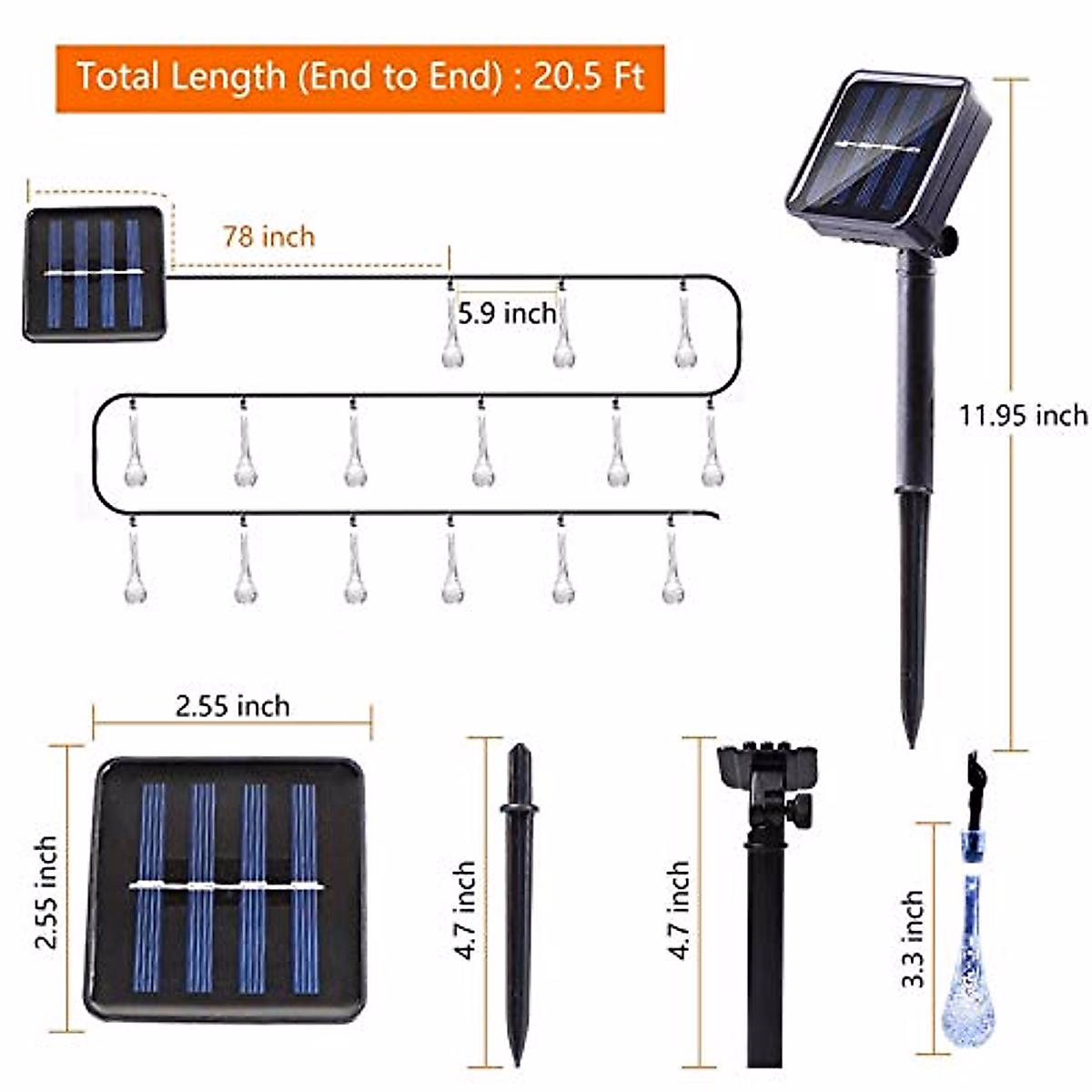 GOODTRADE8 Solar Party Lights Outdoor，Solar String Lights Water Drop Lights 20 Feet 30 LED Tear Drop Lights Party, for Garden Fence Tree Yard Porch Home Party Wedding Christmas Decoration (White)