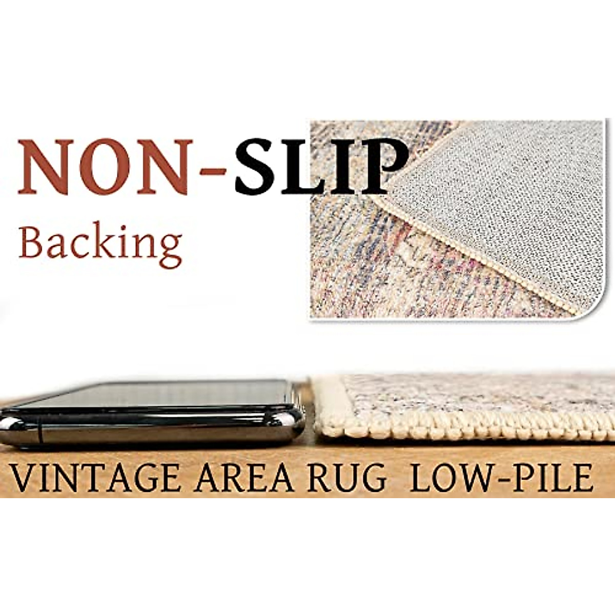 RORA Area Rug 5x7 Machine Washable Rugs for Living Room, Bedroom, Dining Room, Distressed Boho Home Decor Floor Decoration Carpet Mat