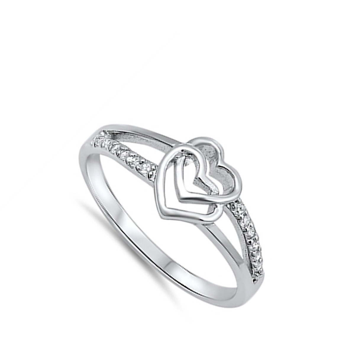 Interlocking Hearts Clear CZ Promise Ring .925 Sterling Silver Band Size 5