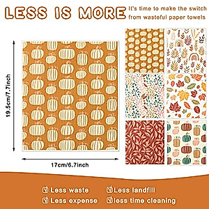 Whaline 6Pcs Thanksgiving Swedish Dishcloths Fall Harvest Boho Kitchen Dish Towel Pumpkin Maple Leaf Reusable Washable Cotton Cloth for Autumn Kitchen Washing Counter Cleaning, 6.7 x 7.7 Inch