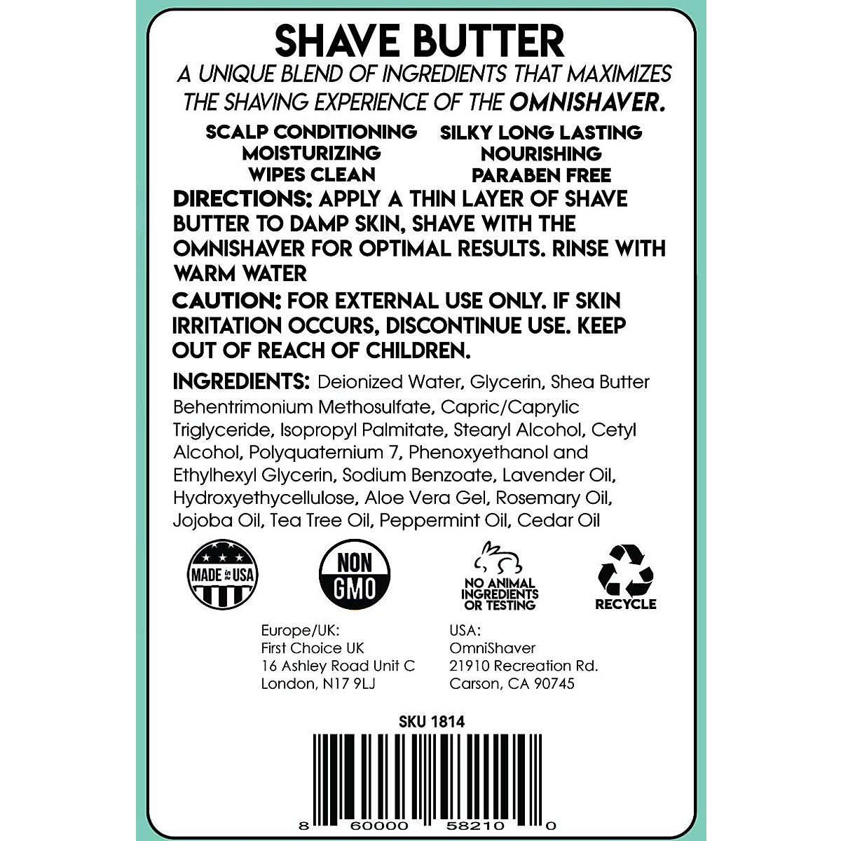 OmniShaver Shave Butter - The BEST Shaving Cream for Head Arms Legs and Body - Shaving Conditioner Cream