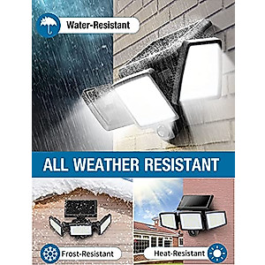 Outdoor Solar Powered Flood Lights with Movement Detection, 210 LED 2500LM 6500K, IP65 All-Weather Resistance, 3 Adjustable Heads, 270° Wide Angle, Light for Garage Patio Porch Garden Yard - 2 Pcs