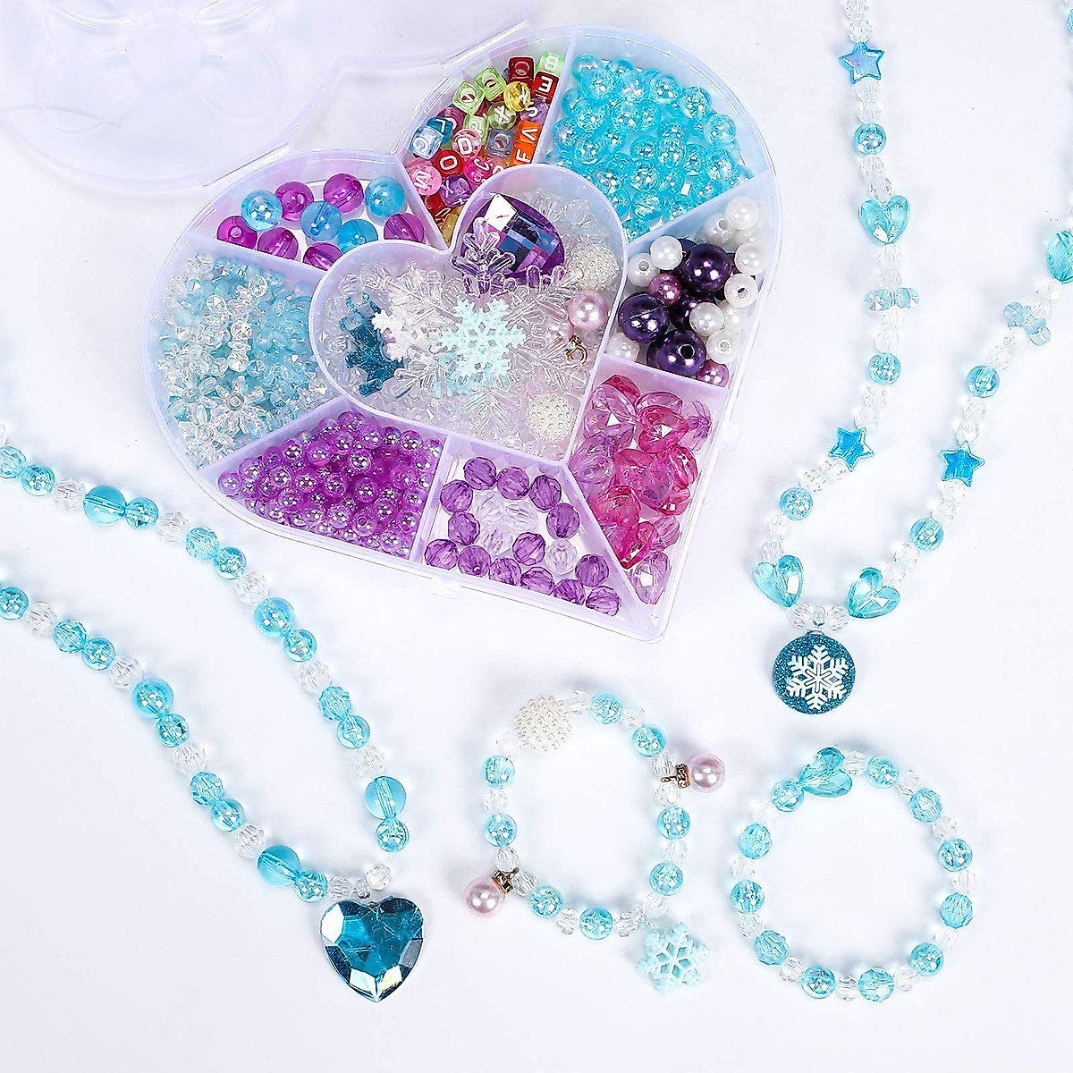 G.C Princess Bead Jewelry Making Kit Necklace Bracelet Ring Making Supplies Kids Creativity DIY Beading Kits Art and Craft kit Toy Gifts for 3 4 5 6 7 8 9 10+ Year Old Girls(with Heart Box)