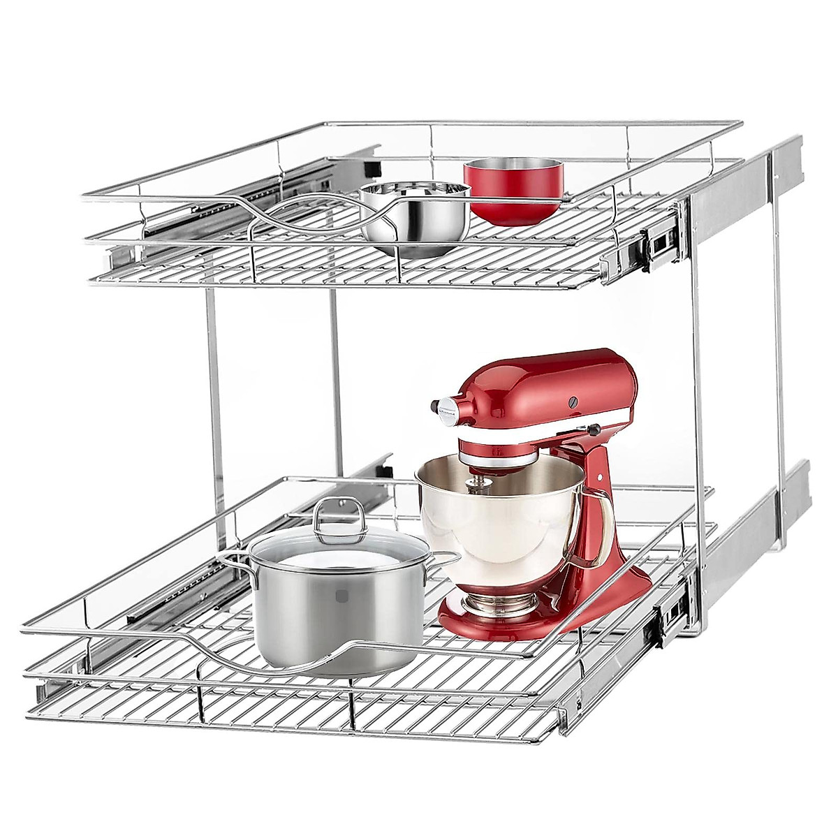 SIMCAS 2 Tier Individual Pull Out Cabinet Organizer 20" W x 21" D, Slide Out Kitchen Cabinet Storage Sliding Shelves, Heavy-Duty Wire Basket for Pantry Kitchen Cabinet Organizers and Storage, Chrome